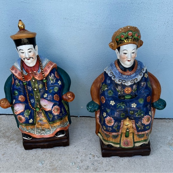 Other | Antique Pair Seated Emperor Empress Porcelain Throne Adorned ...